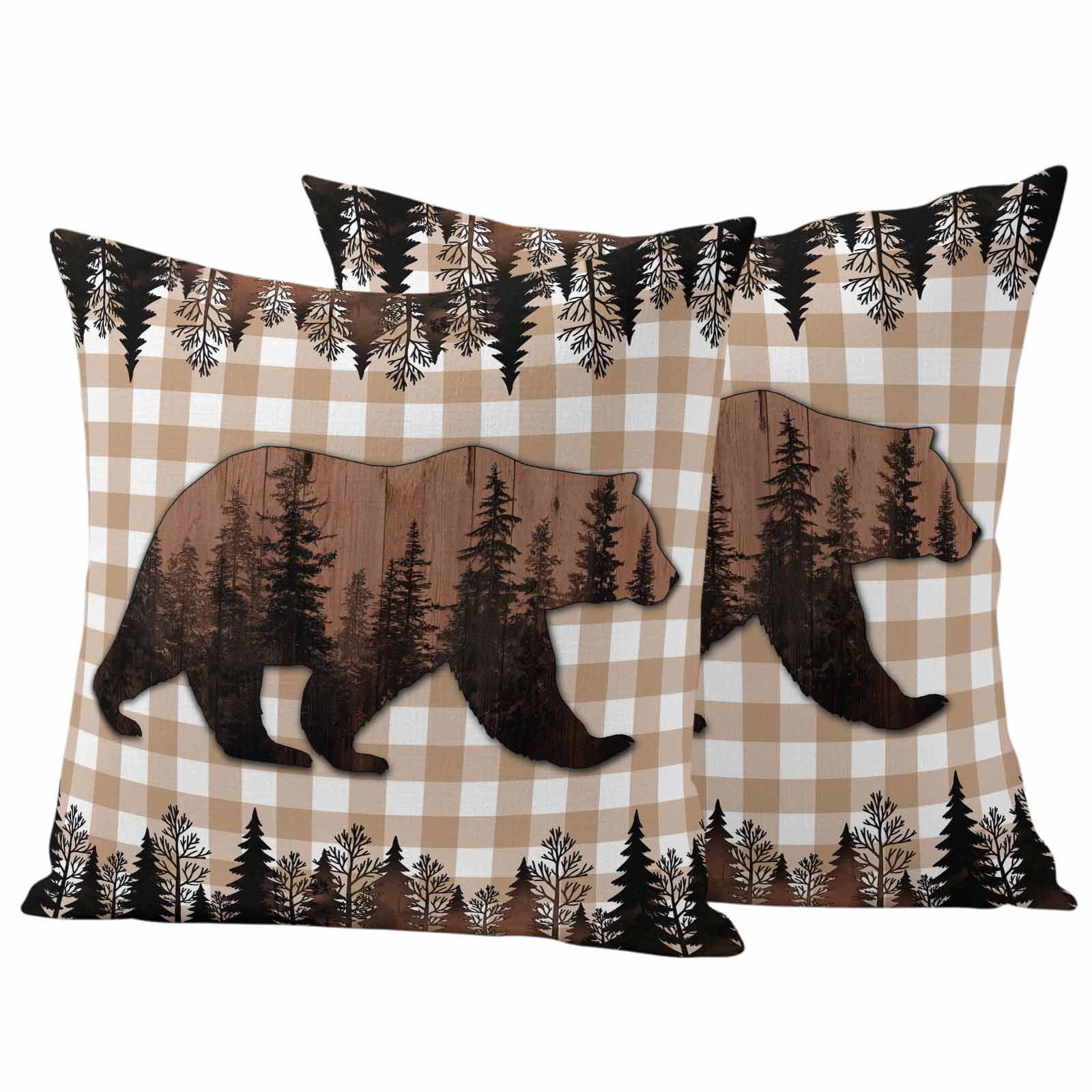 Brown Bear Cabin Outdoor Waterproof Pillow Covers, Vintage Pine Tree ...