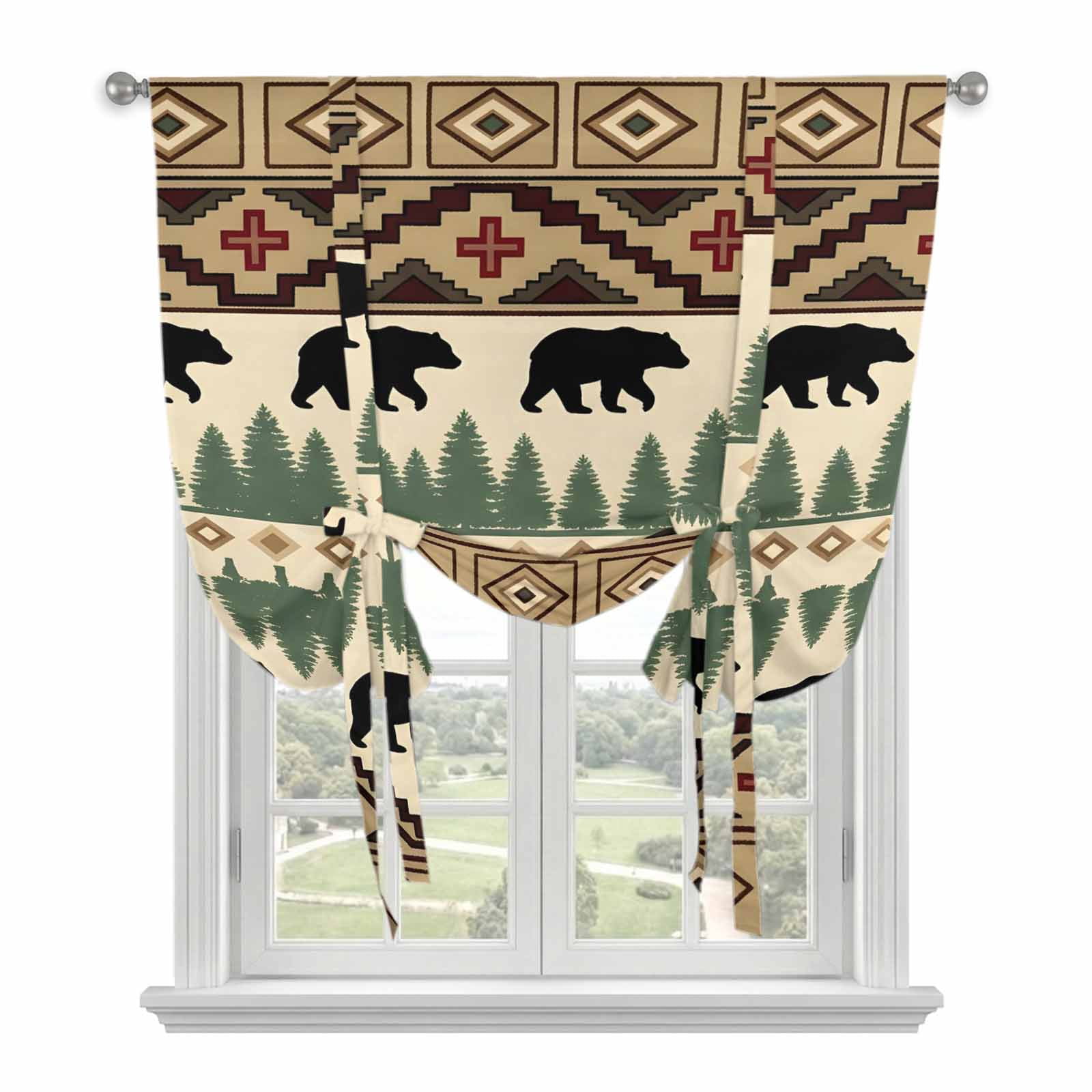 Brown Bear Cabin Tie Up Curtains for Window, Thermal Insulated Balloon ...