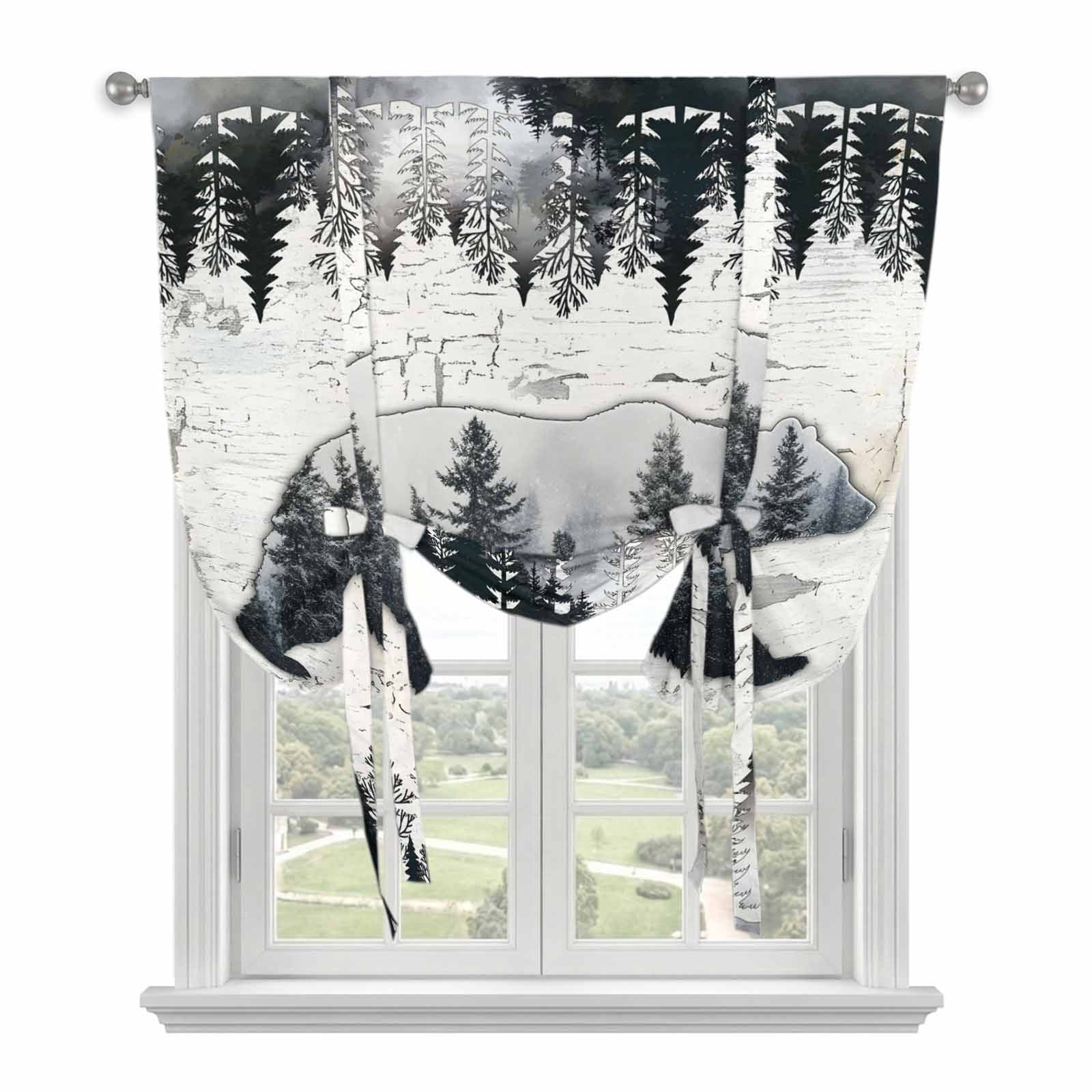 Brown Bear Cabin Tie Up Curtains for Window, Thermal Insulated Balloon ...