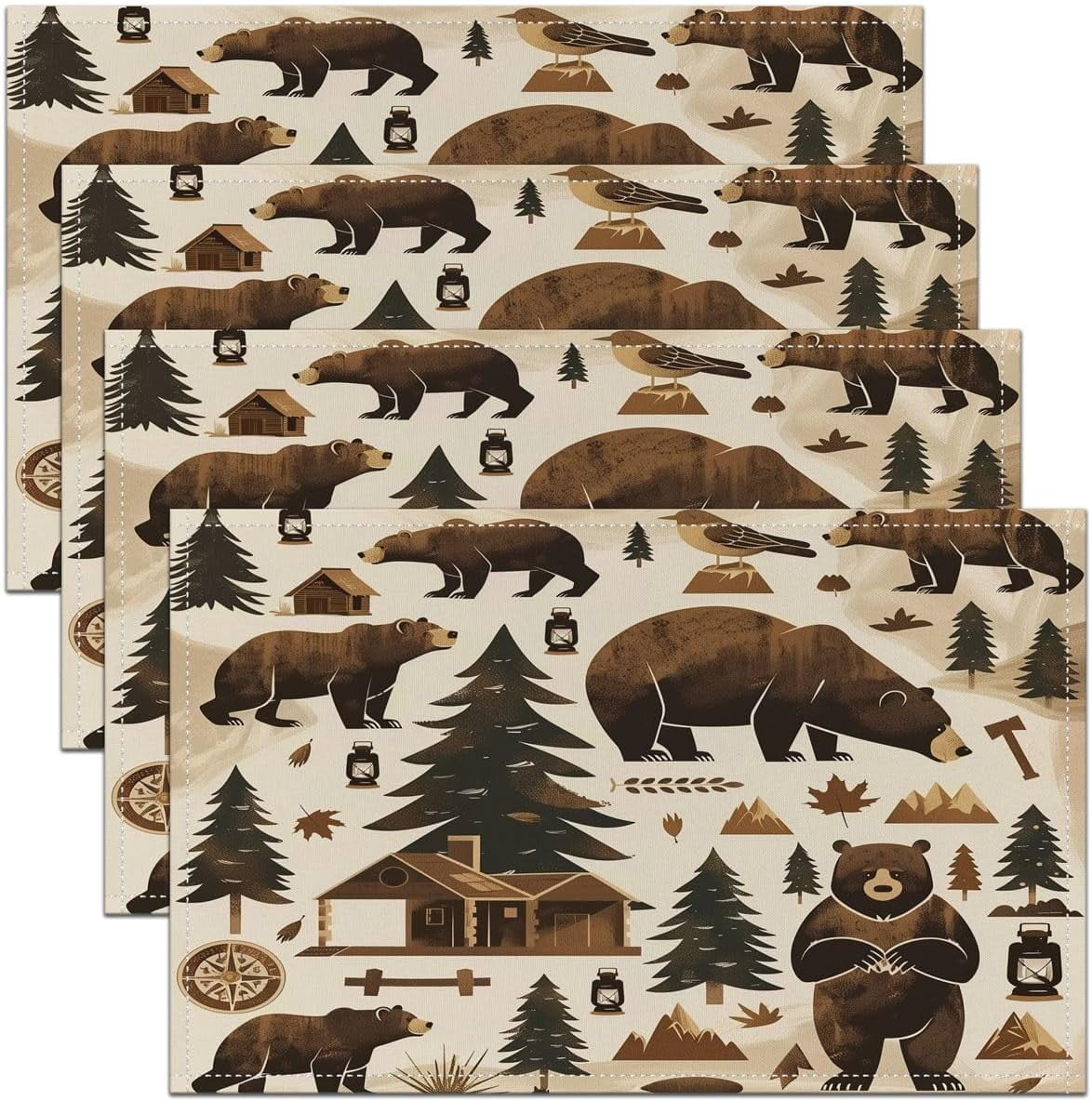Brown Bear Camping Placemats Set of 4 Western Cabin Table Mats for ...