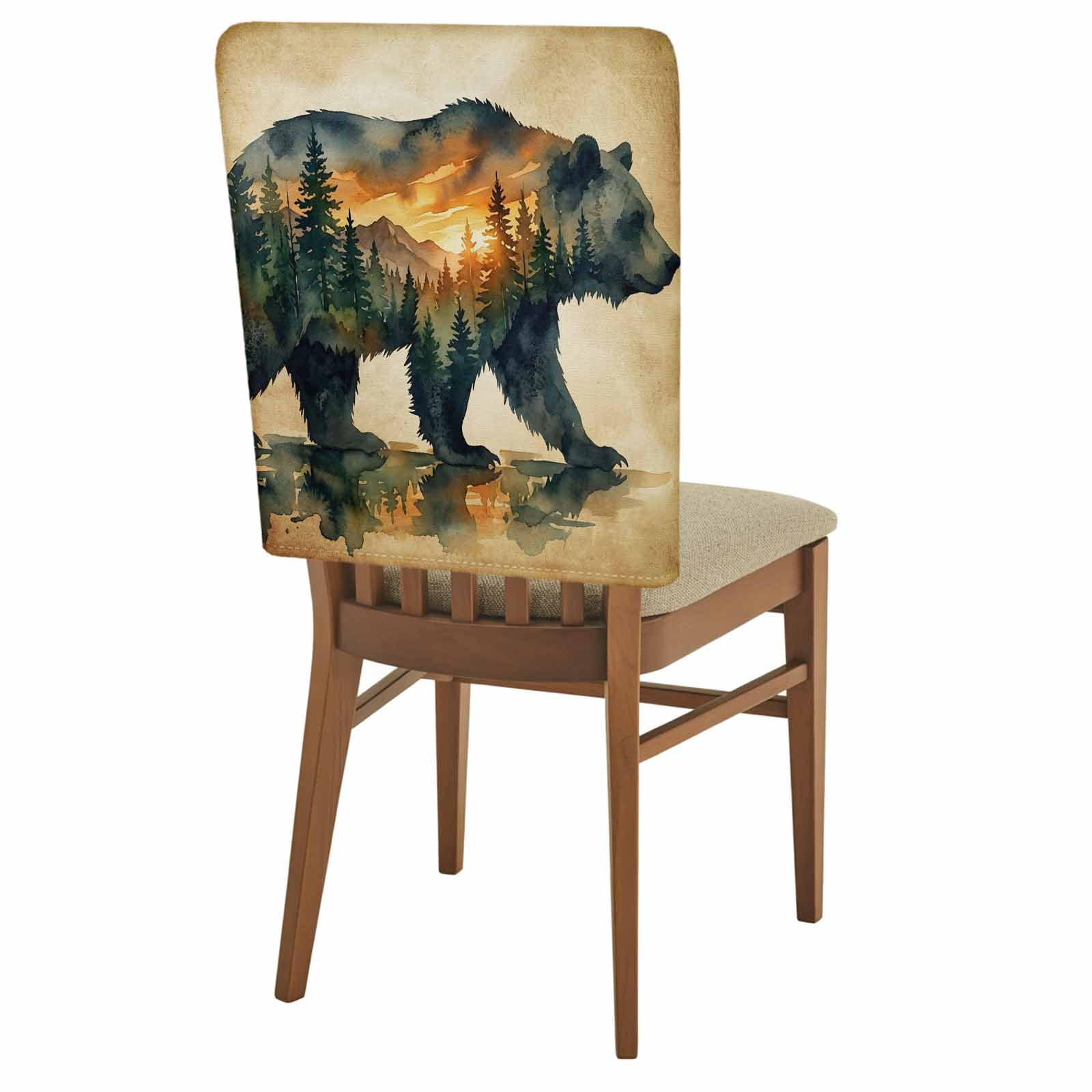 Brown Bear Chair Back Covers Set of 8, Vintage Misty Green Trees Brown ...