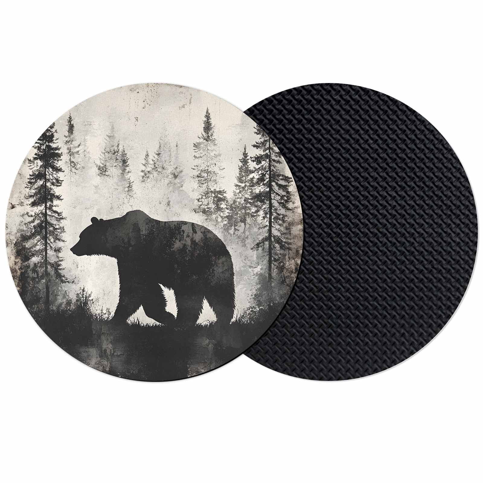 Brown Bear Coasters Set of 2, Retro Forest Nature Tree Silhouette ...