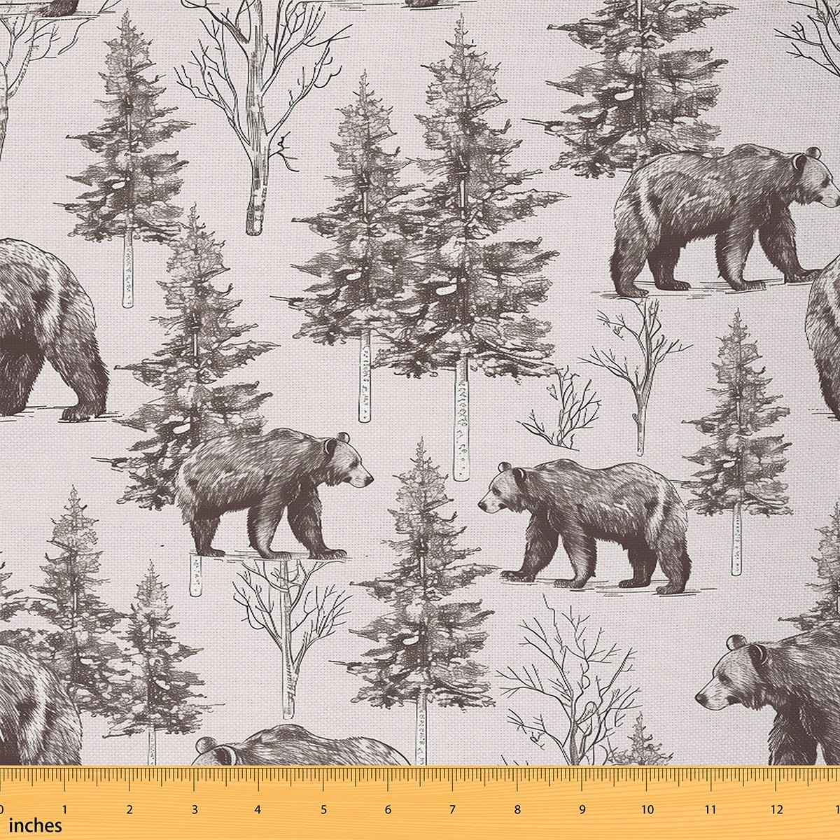 Brown Bear Decorative Fabric,Hunting Bear Indoor Outdoor Fabric,Wild ...