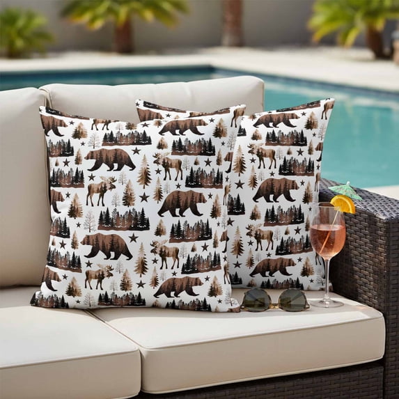 Brown Bear Elk Cabin Outdoor Pillow Covers 24x24 Inch Throw Pillow ...