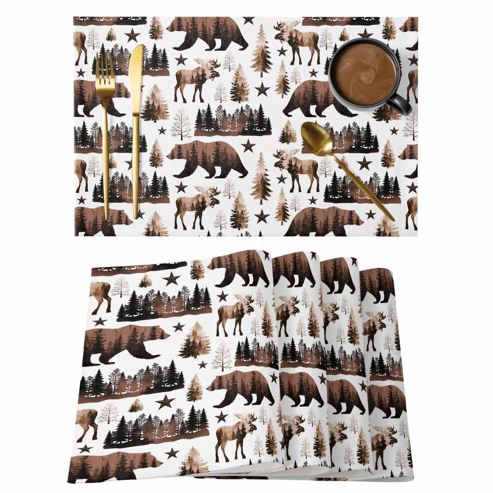 Brown Bear Elk Cabin Placemats Set of 4 Farmhousee Pine Tree Forest ...