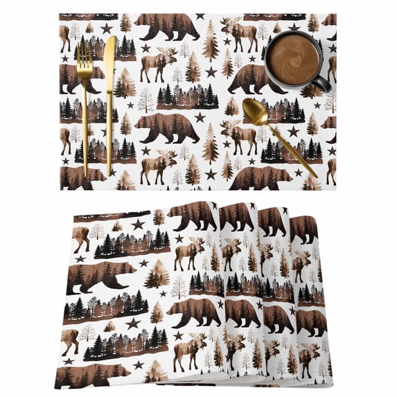 Brown Bear Elk Cabin Placemats Set of 4 Farmhousee Pine Tree Forest ...
