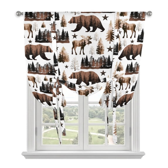Brown Bear Elk Cabin Tie Up Curtains for Window, Thermal Insulated ...