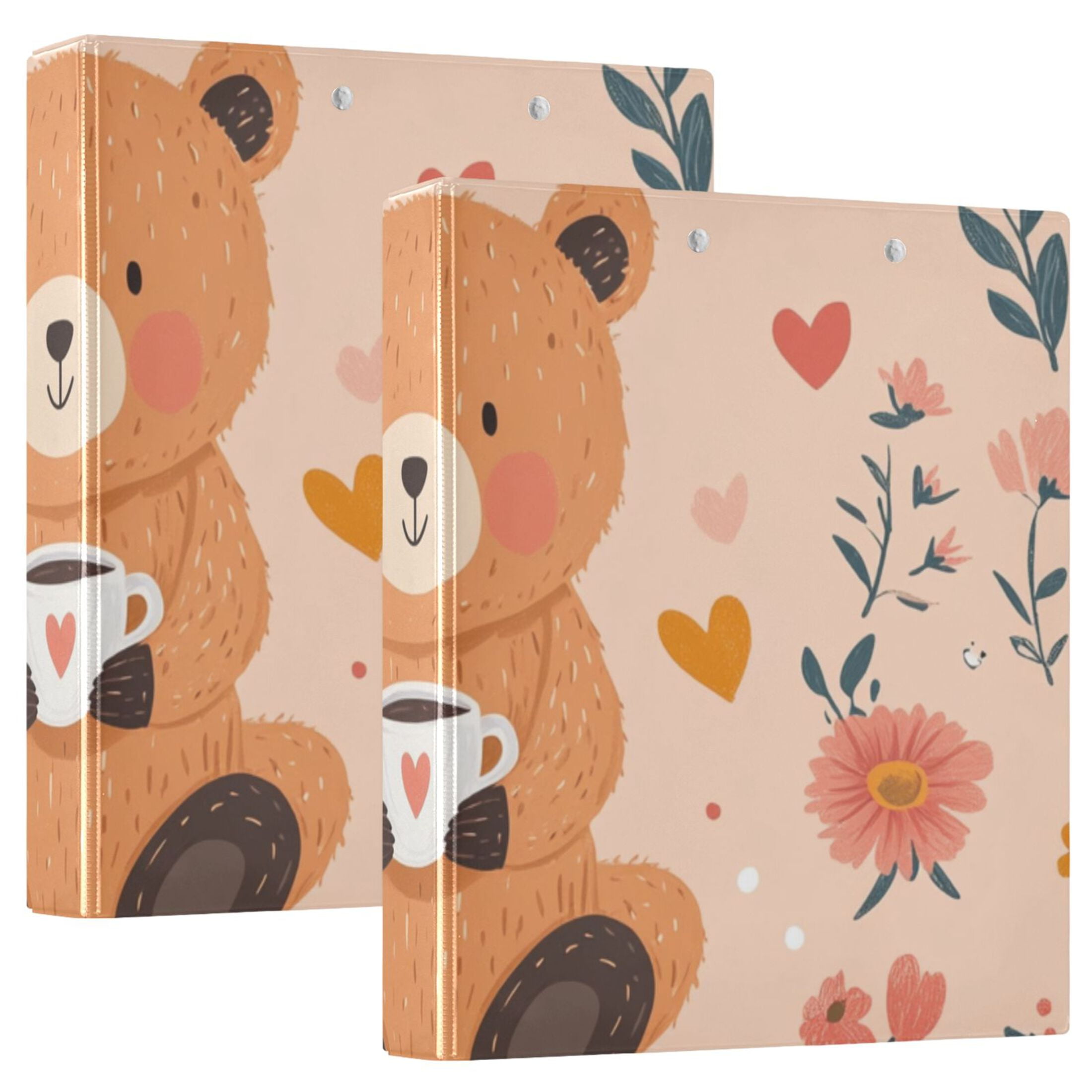 Brown Bear Flowers 3 Ring Binders 1.5 inch Hardcover File Folders with ...