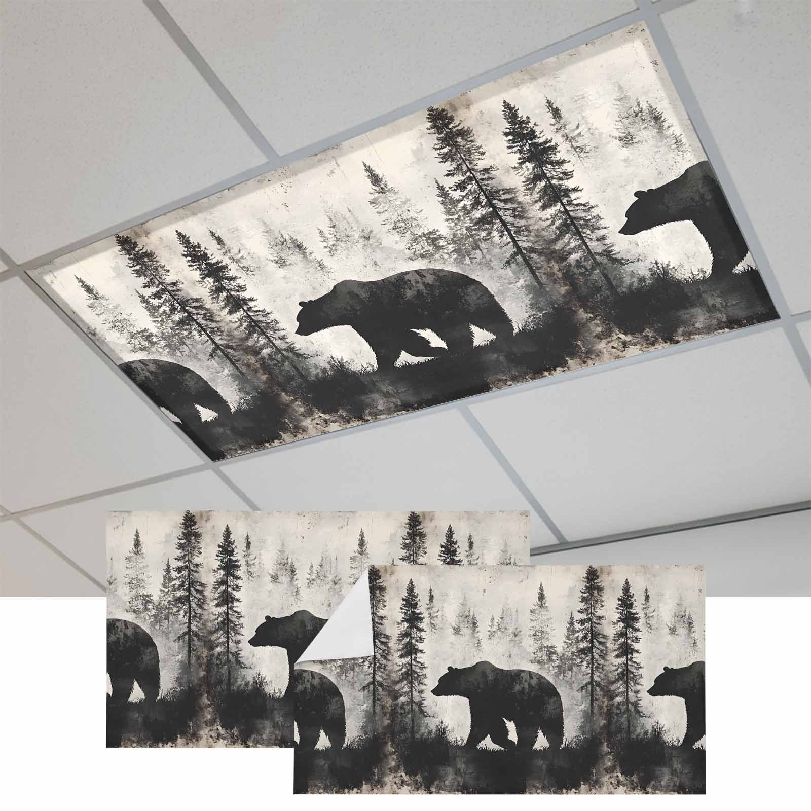 Brown Bear Fluorescent Light Covers, Retro Forest Nature Tree ...