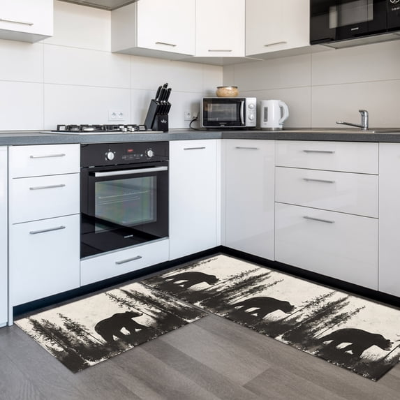 Brown Bear Forest Silhouette 2 Pieces Non-Slip Kitchen Mat Set, Retro ...