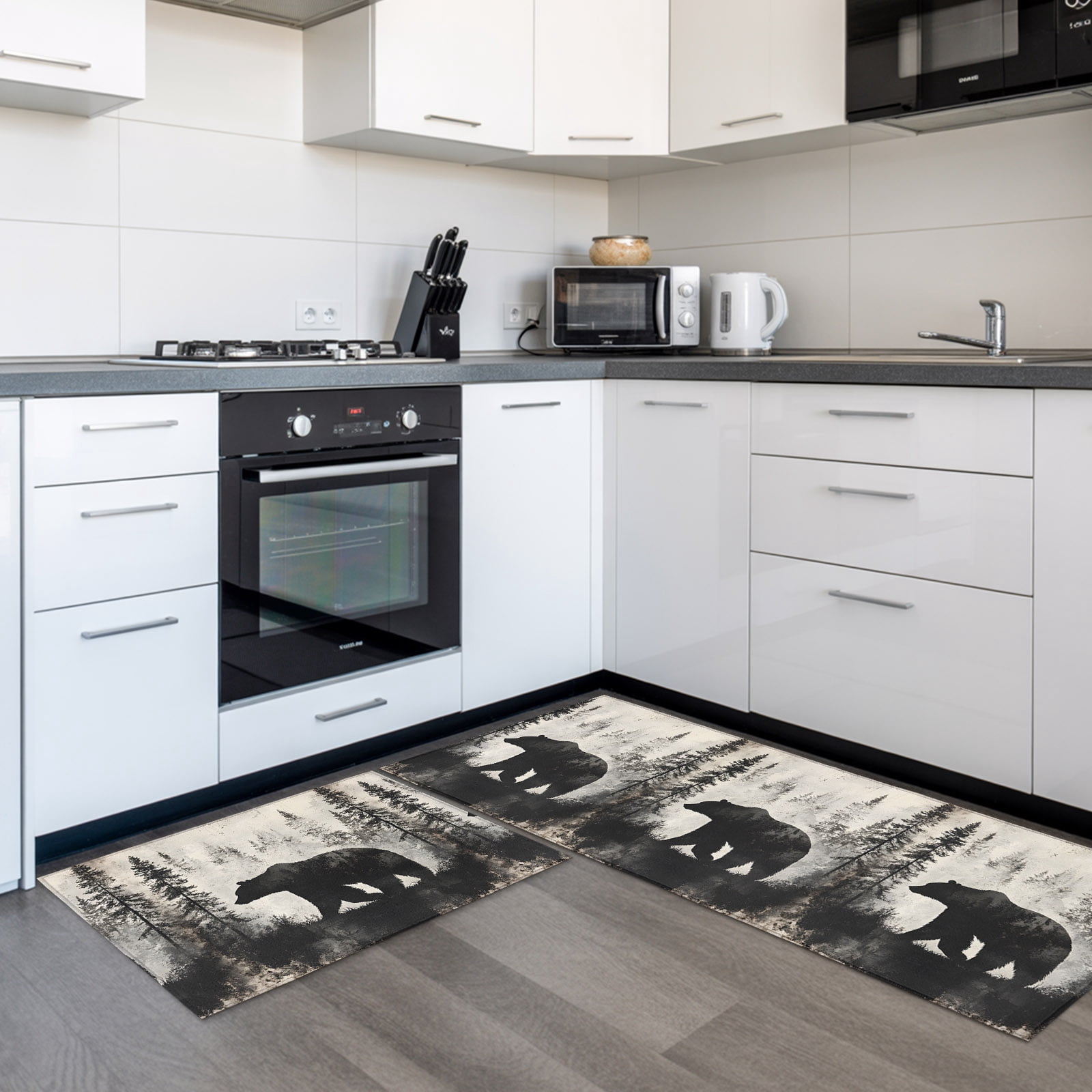 Brown Bear Forest Silhouette 2 Pieces Non-Slip Kitchen Mat Set, Vintage ...