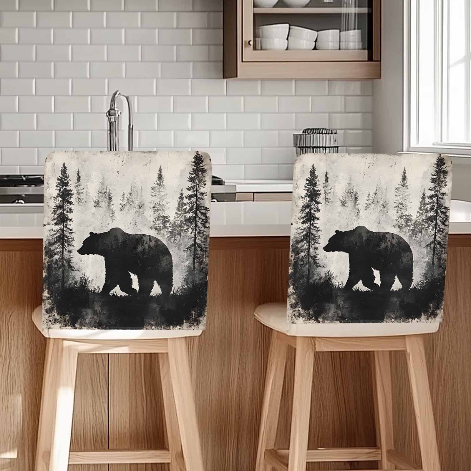 Brown Bear Forest Silhouette Chair Covers Set of 1 Vintage Animal Trees ...