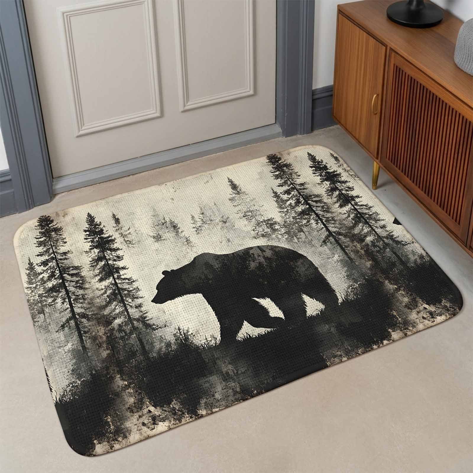 Brown Bear Forest Silhouette Front Door Mat Indoor Entrance, Vintage ...