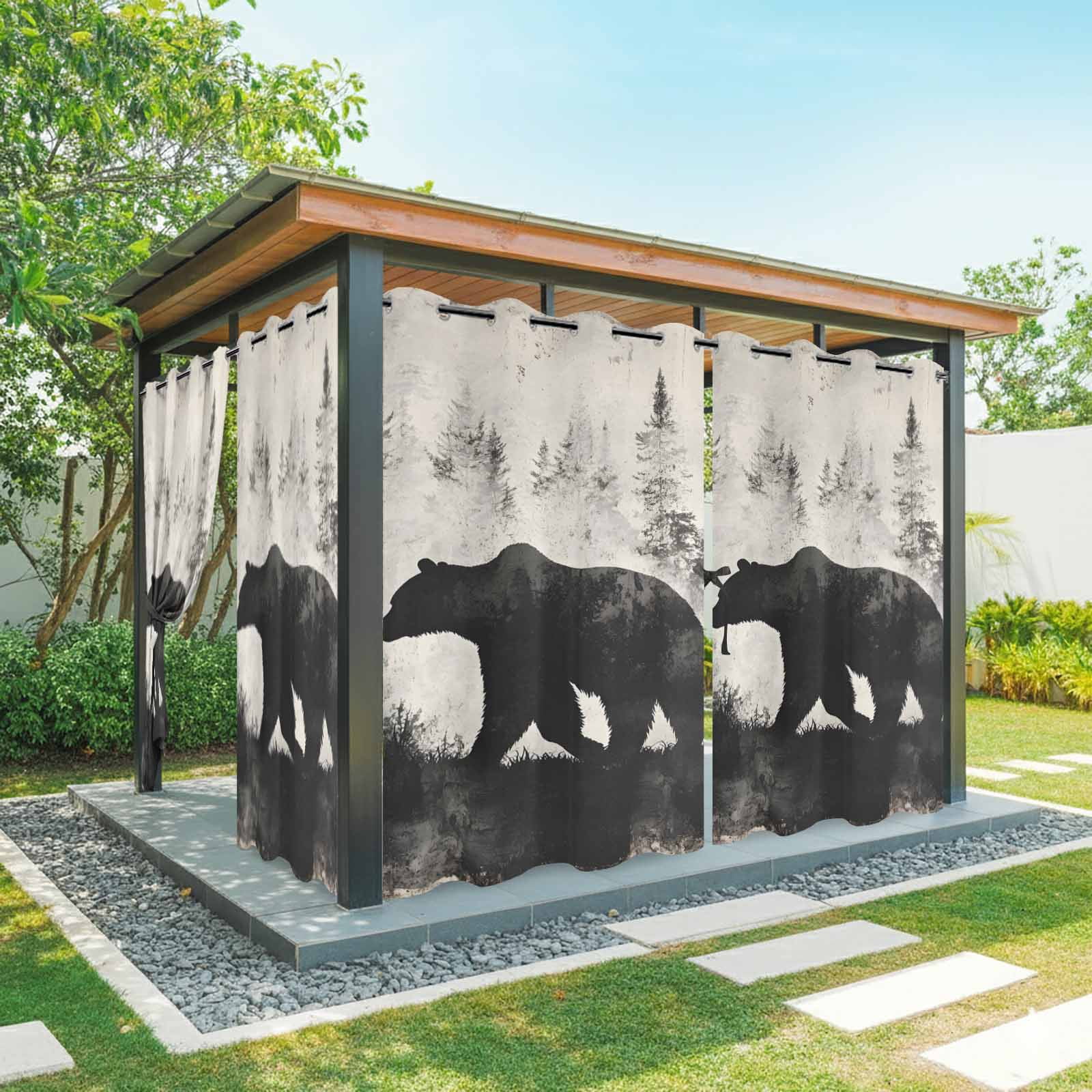 Brown Bear Forest Silhouette Outdoor Curtains for Patio Waterproof ...