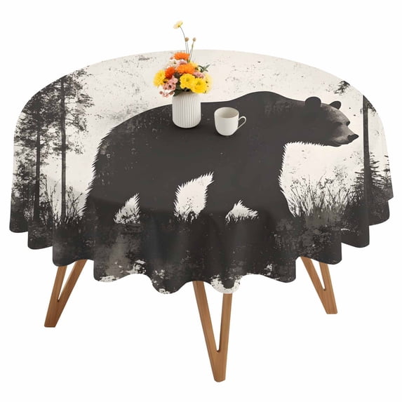 Brown Bear Forest Silhouette Round Tablecloth 54 inches Retro Animal ...