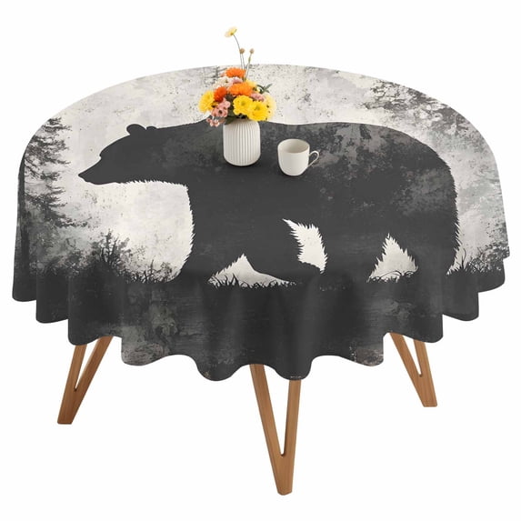 Brown Bear Forest Silhouette Round Tablecloth 60 inches Vintage Animal ...