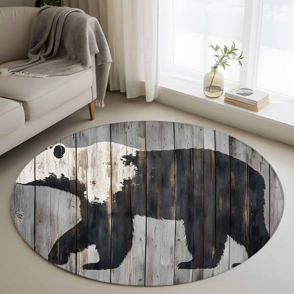 Brown Bear Form 4FT Round Area Rugs for Living Room Impressionist ...