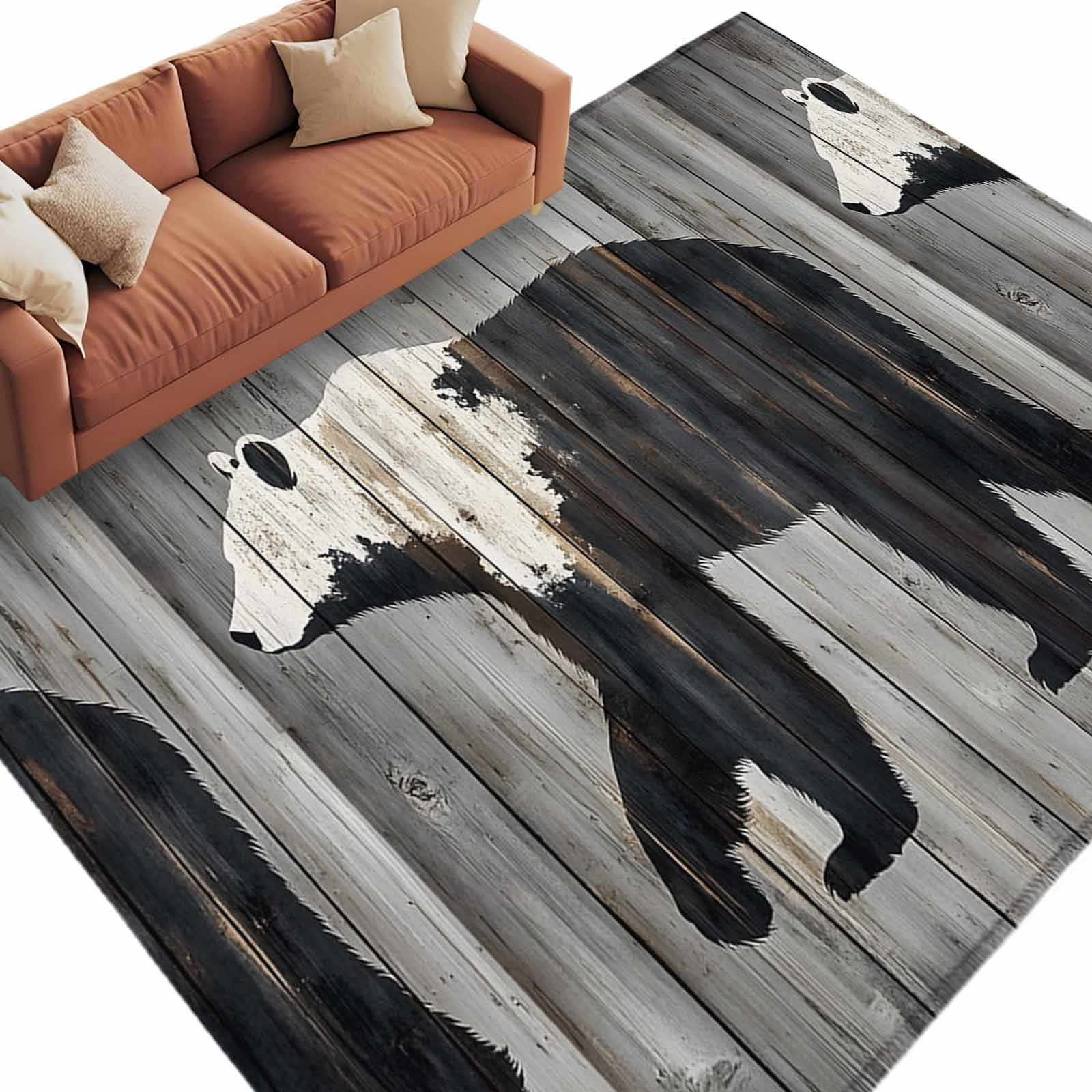 Brown Bear Form Area Rug 5x7ft Impressionist Animal Silhouette Non-Slip ...