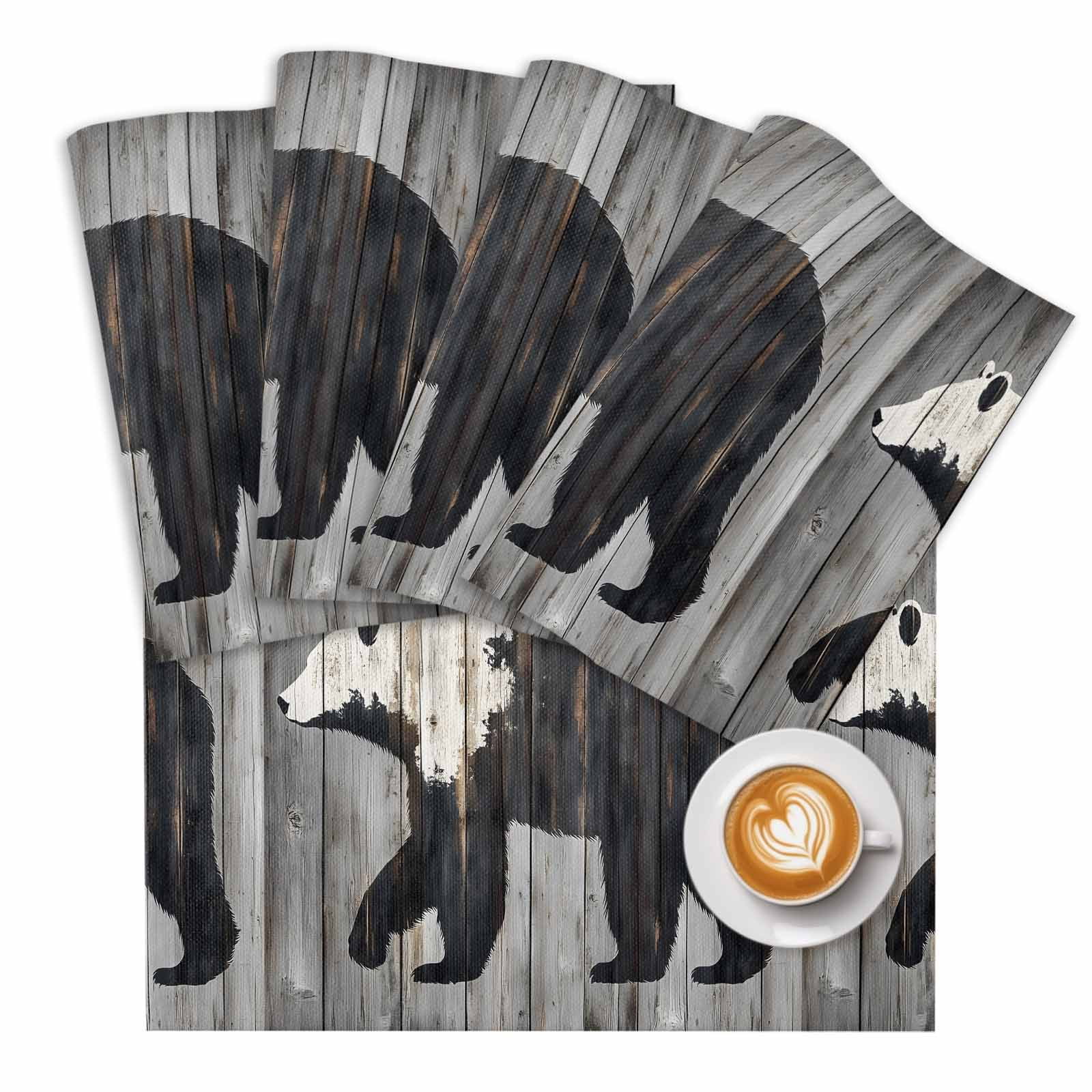 Brown Bear Form Placemats Set of 2 Impressionist Animal Silhouette ...