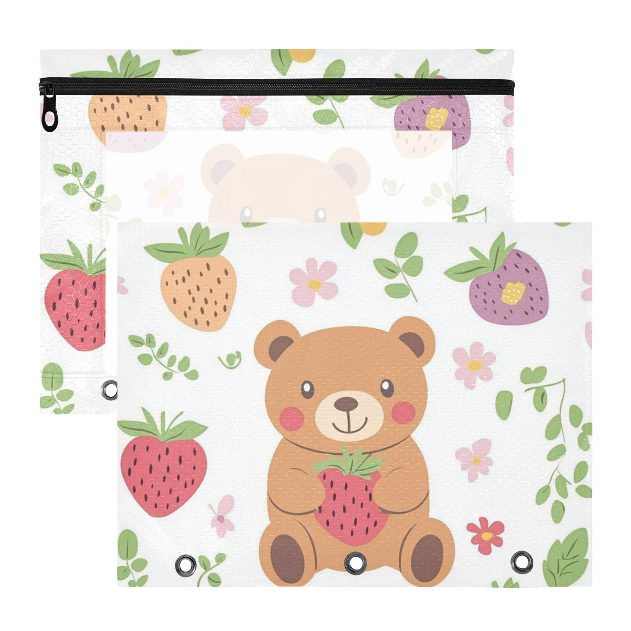 Brown Bear Hugs Strawberries Flowers 3-Ring Binder Pouches A4 Size ...