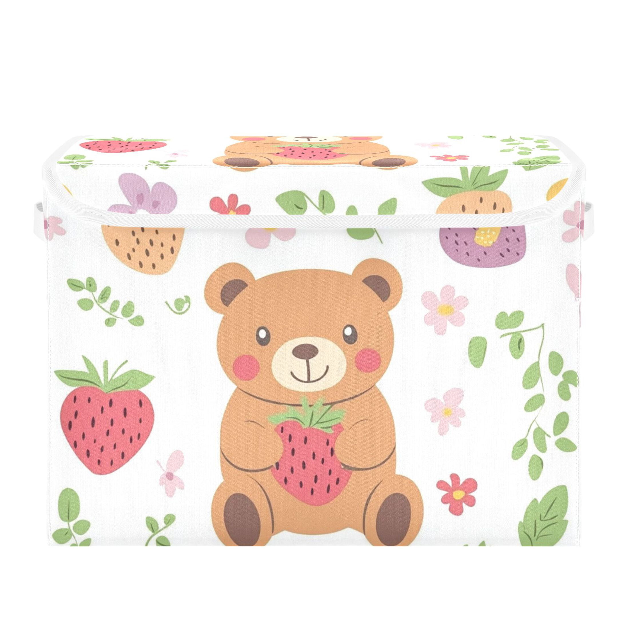 Brown Bear Hugs Strawberries Flowers Foldable Storage Bin with Lid and ...