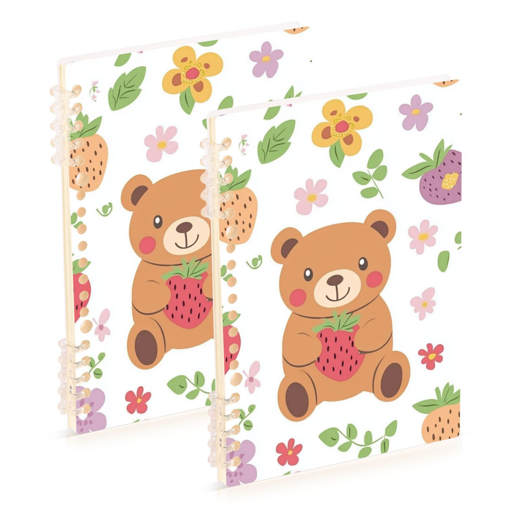 Brown Bear Hugs Strawberries Flowers Notebook Detachable Coil Notebook ...