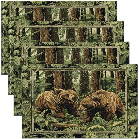 Brown Bear Jungle Placemats Set of 4 Wild Animal Hunting Table Mats for ...