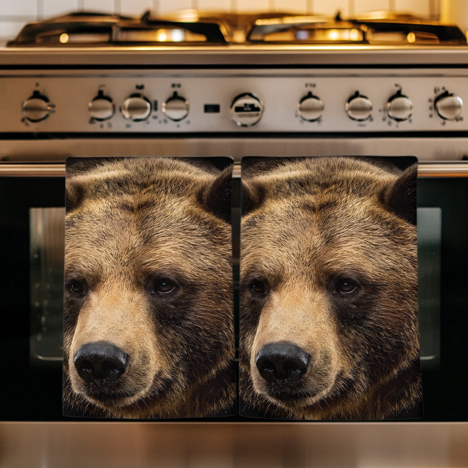 Brown Bear Kitchen Towels Set of 4, Powerful Animal Wildlife Farmhouse ...