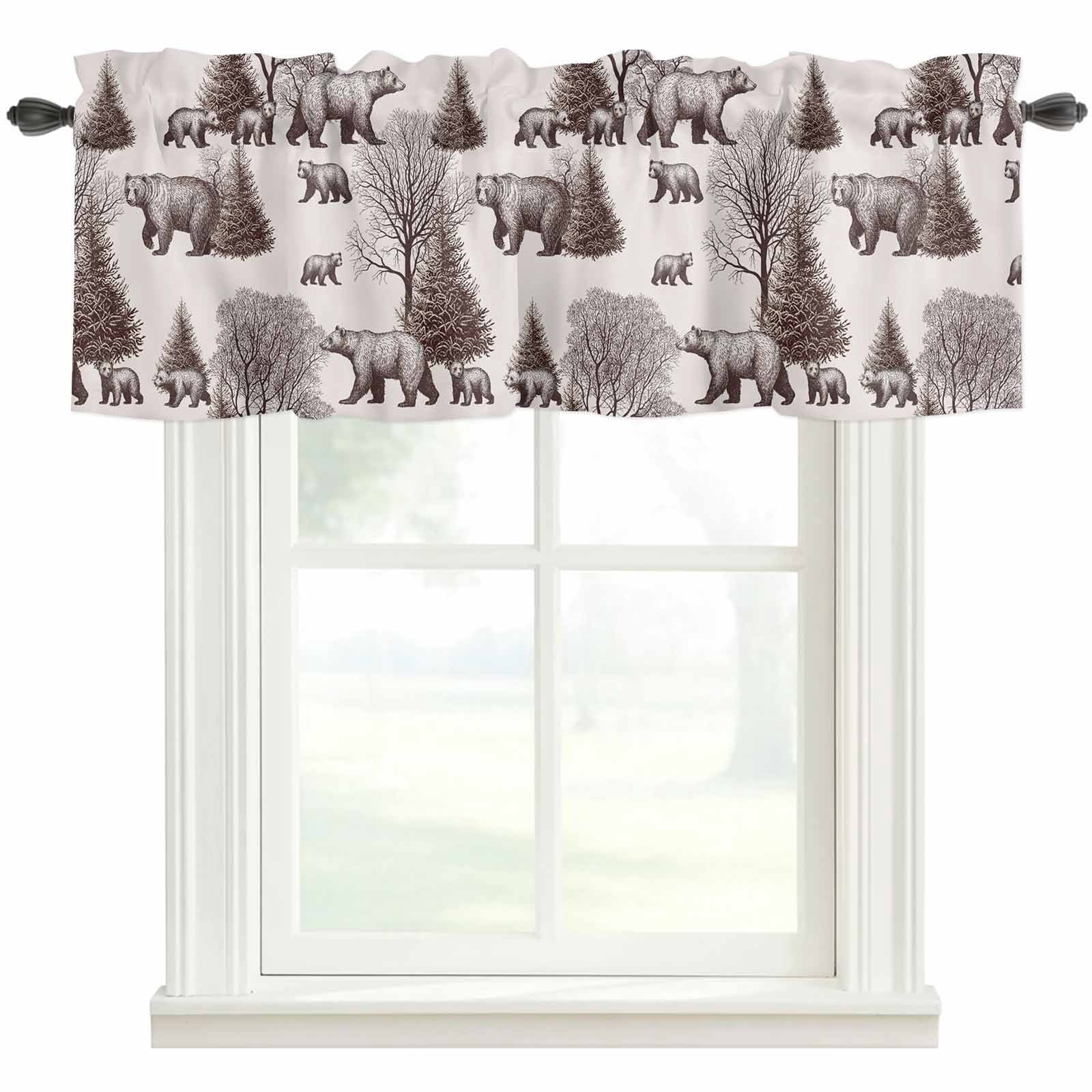 Brown Bear Kitchen Valances for Windows, Hunting Bear Forest Wildlife ...