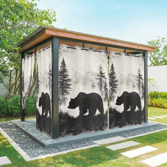 Brown Bear Outdoor Curtains for Patio Waterproof, Black Bear Forest ...