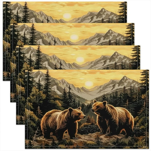 Brown Bear Placemats Set of 4 Bear Mountain Tree Table Mats Western ...