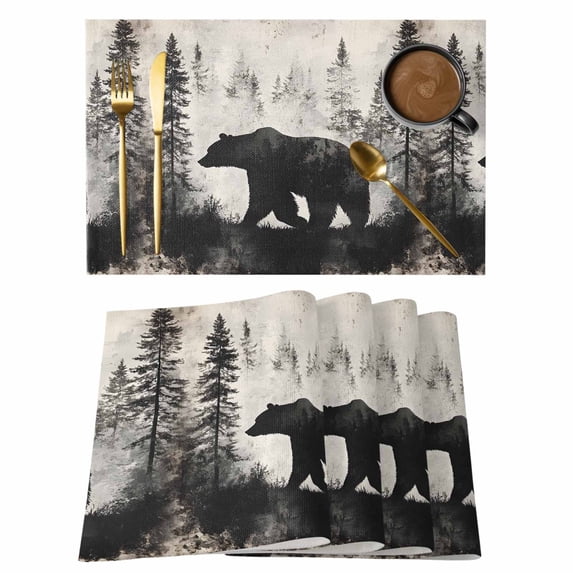Brown Bear Placemats Set of 6,Cotton Linen Fabric Place Mats,Retro ...
