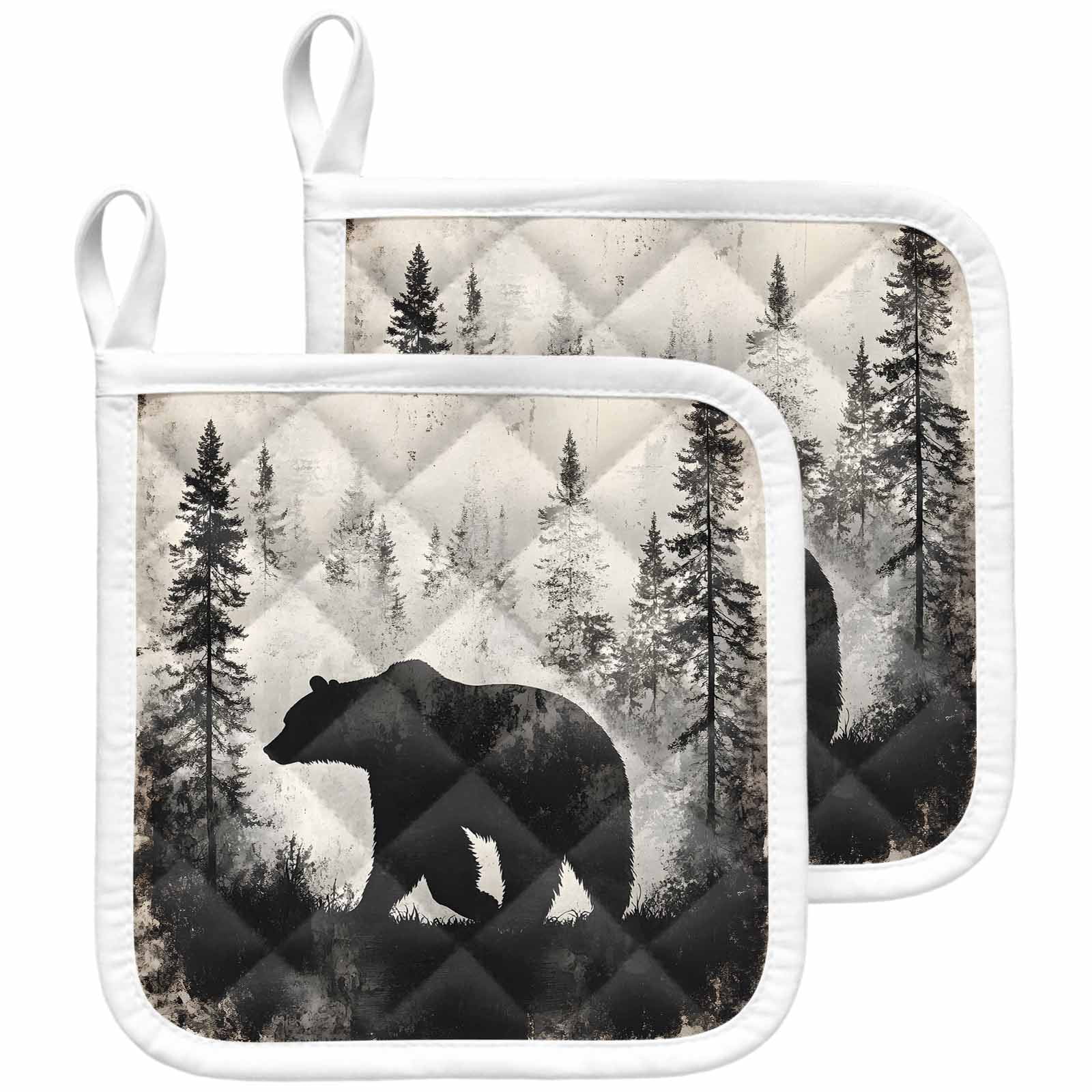 Brown Bear Pot Holders for Kitchen Heatproof Potholder, 2 Pack Retro ...