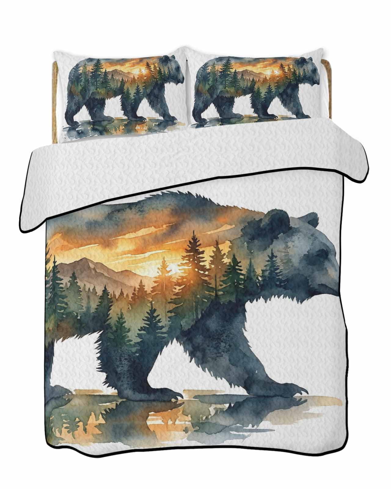 Brown Bear Quilts Bedding Set Queen Size Vintage Misty Green Trees ...