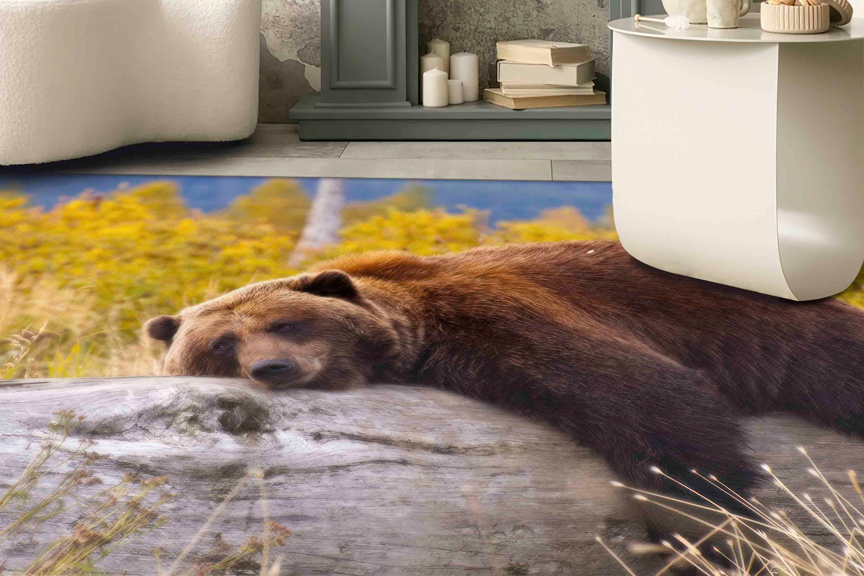 Brown Bear Resting on a Log Rugs, Modern Rug, Bear Rug, Animal Rugs ...
