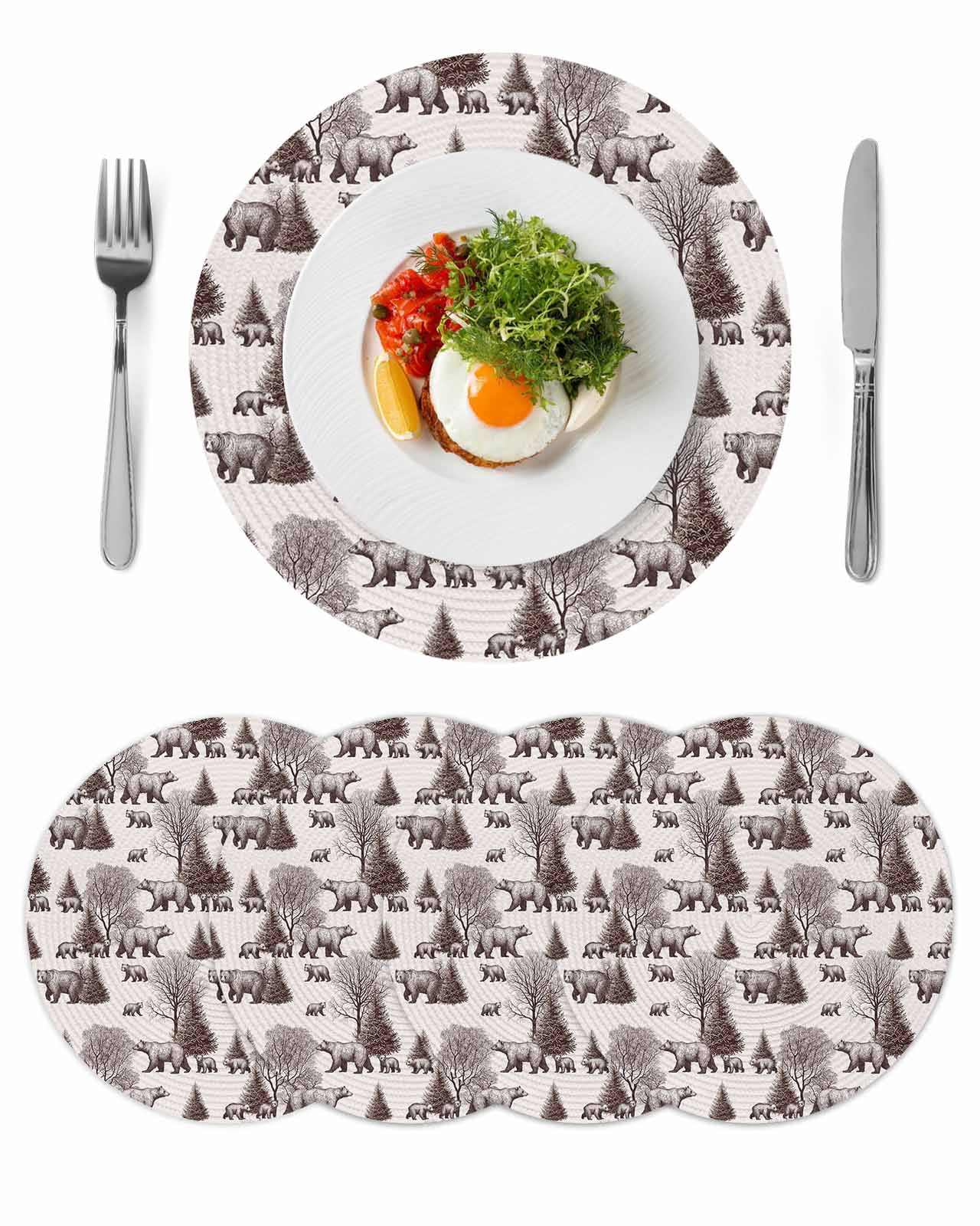 Brown Bear Round Placemats Set of 4 for Dinning Tables,Heat-proof ...