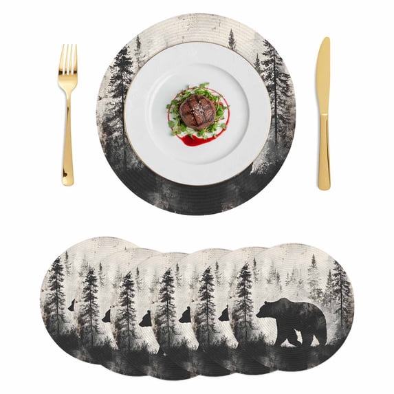 Brown Bear Round Placemats Set of 6, Braided Polypropylene Place Mats ...