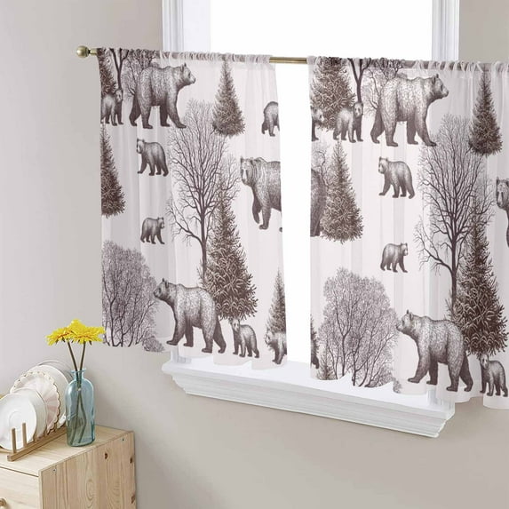 Brown Bear Sheer Curtains 54 Inches Length 2 Panels Set, Window Sheer ...