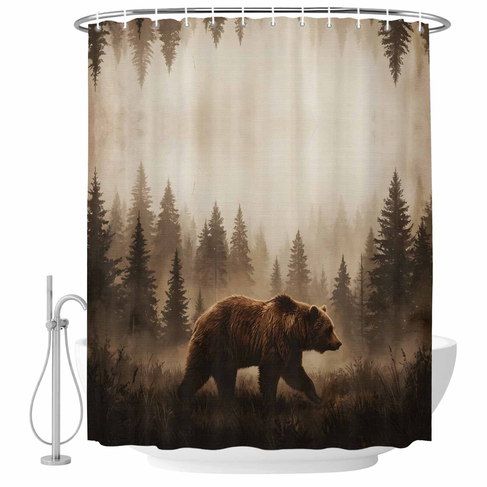 Brown Bear Shower Curtain Set - Extra Long 72" x 96" Washable Bathtub ...