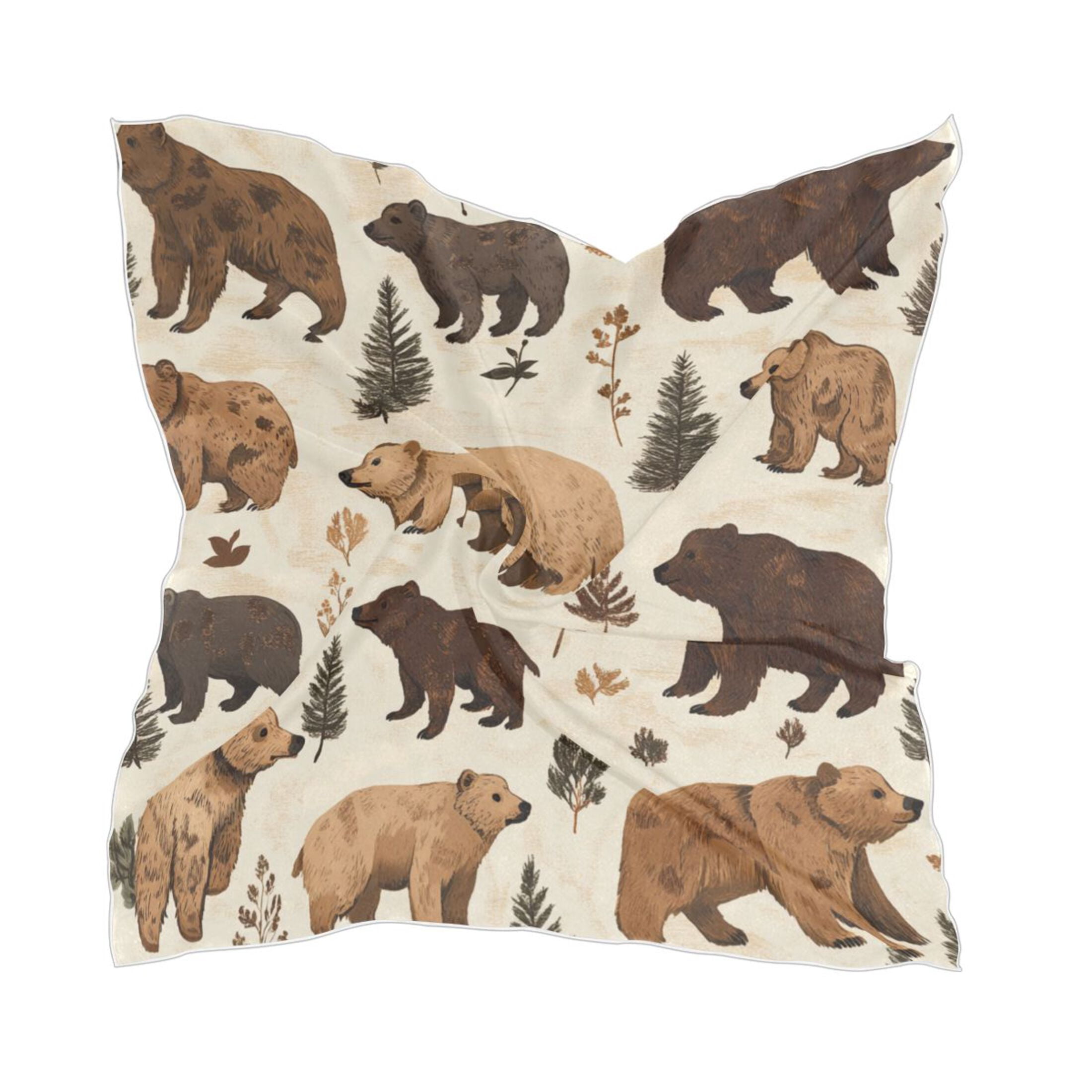 Brown Bear Square Silk Scarf, 23.62×23.62in Polyester Simulated Silk ...