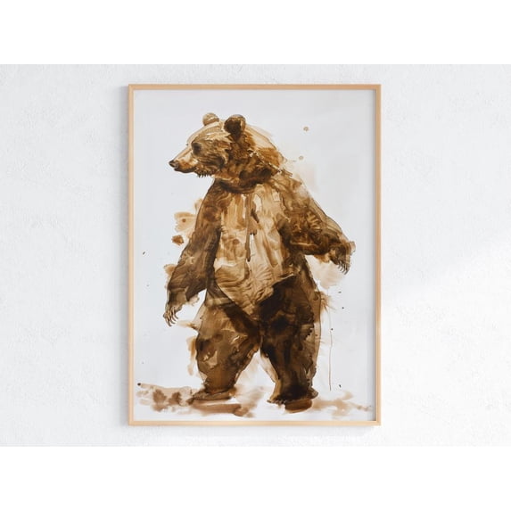 Brown Bear Standing Art Print Grizzly Bear Wall Decor Abstract Wildlife ...