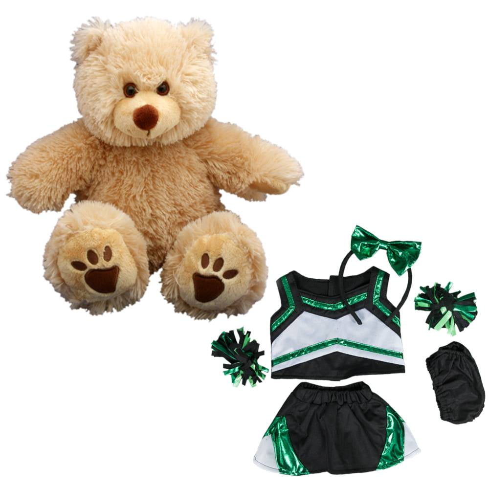Brown Bear Stuffed Toy with Heart Patches in Metallic Green & Black ...