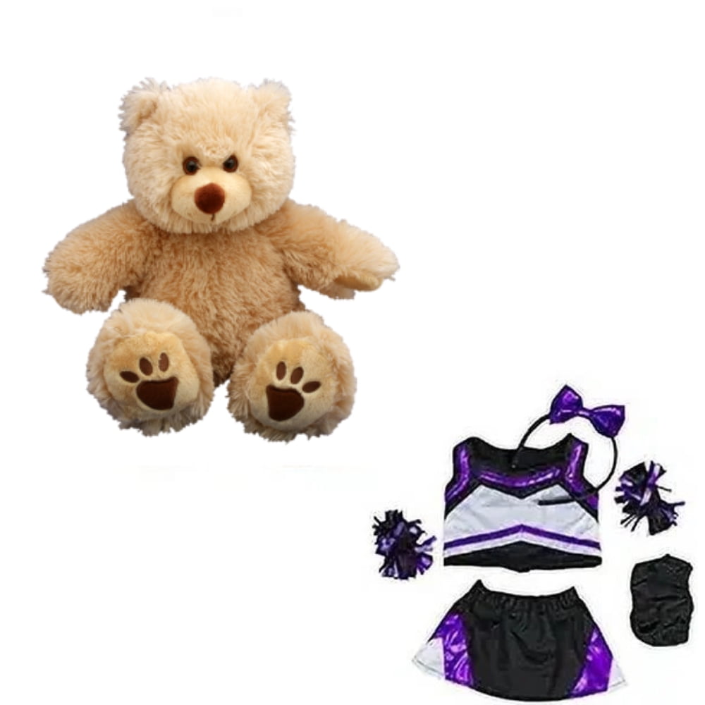 Brown Bear Stuffed Toy with Heart Patches in Metallic Purple & Black ...