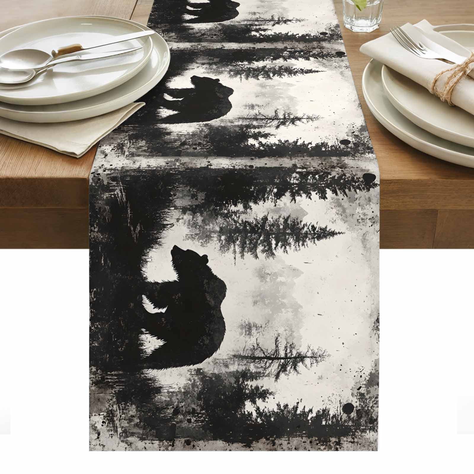 Brown Bear Table Runner 18 x 72 Inch, Black Bear Forest Animal Modern ...