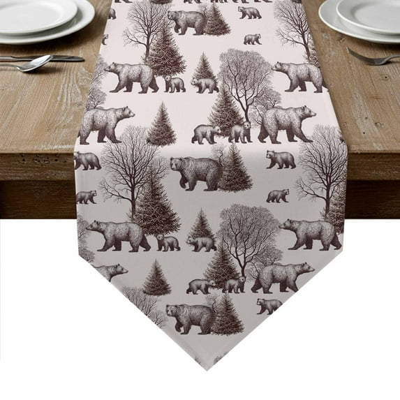 Brown Bear Table Runner Linen Burlap Table Runner 60 Inches Long ...