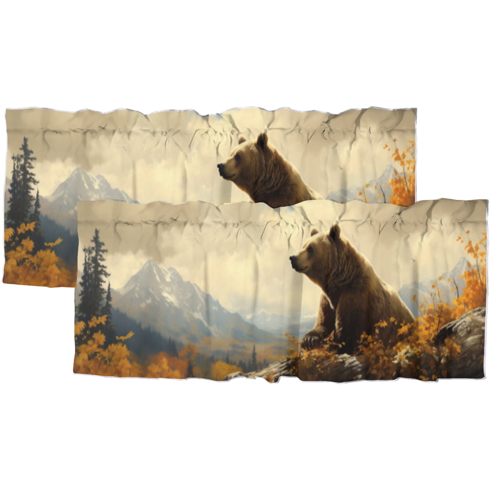 Brown Bear Window Curtain Valances Funny Animal Fall Forest and Maple ...