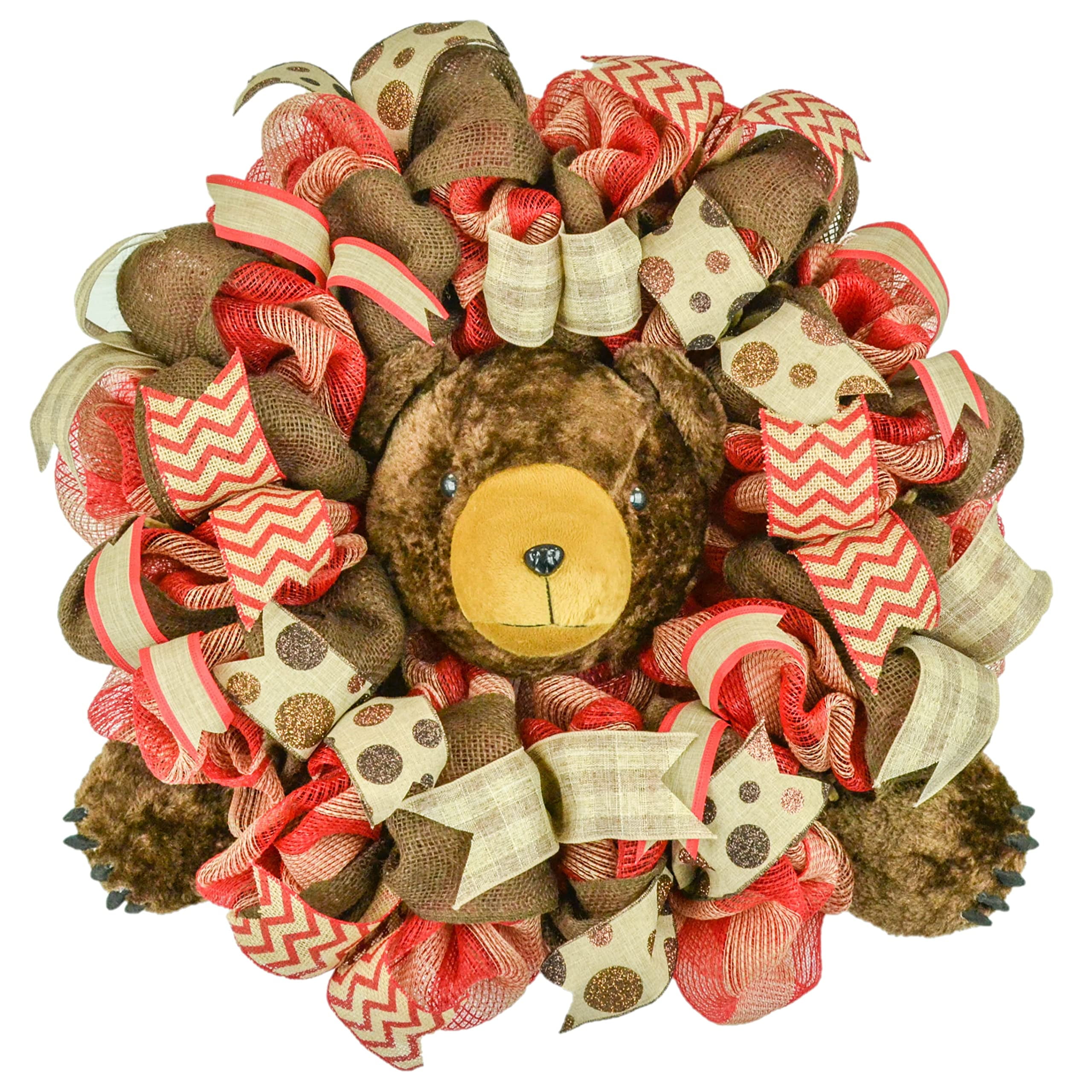 Brown Bear Wreath | Rustic Cabin Lodge Burlap Decor | Outdoor Red Brown ...