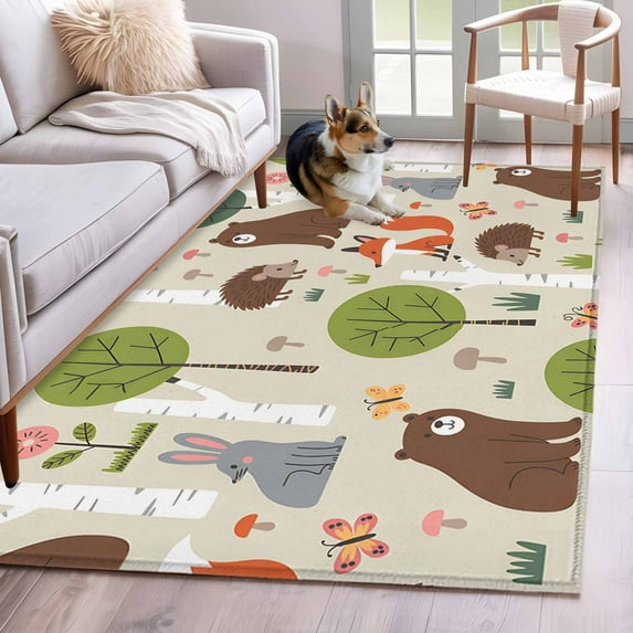 Brown Bears Area Rug 4x6 Washable Rug Non Slip Cartoon Cute Animals ...