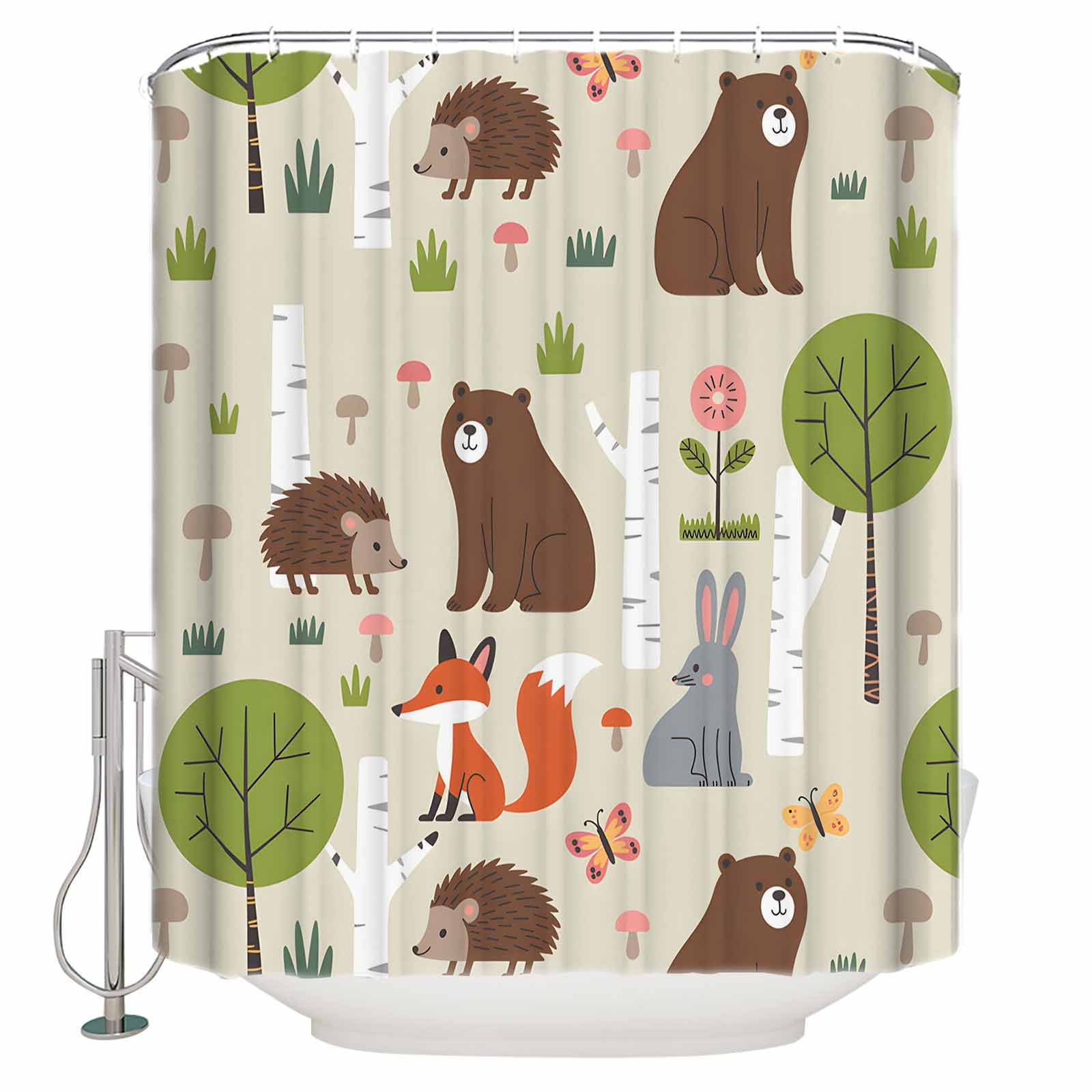 Brown Bears Bathroom Shower Curtains with 12 Hooks Polyester Waterproof ...