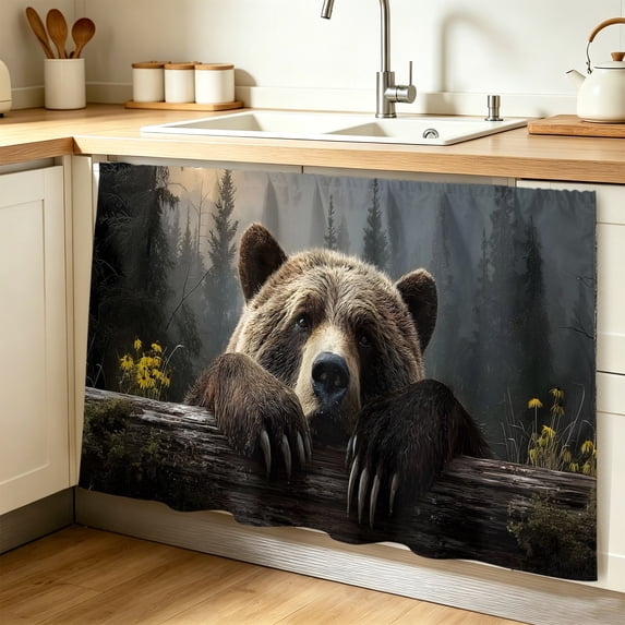 Brown Bears Cabinet Curtains for Shelves, Nature Forest Wildlife Cabin ...